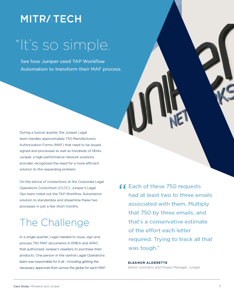 Juniper Used TAP Workflow Automation to Transform Process | Mitratech