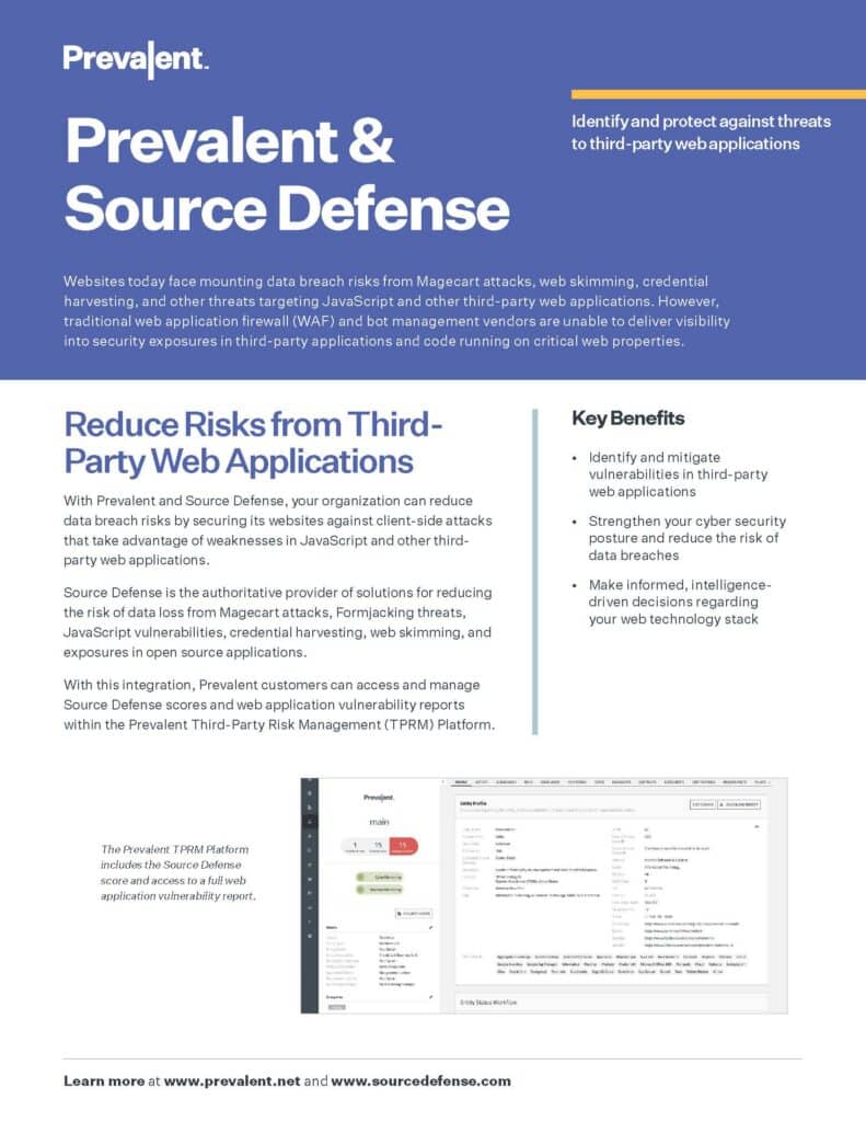 Hoja de datos de integración de Source Defense | Prevalent
